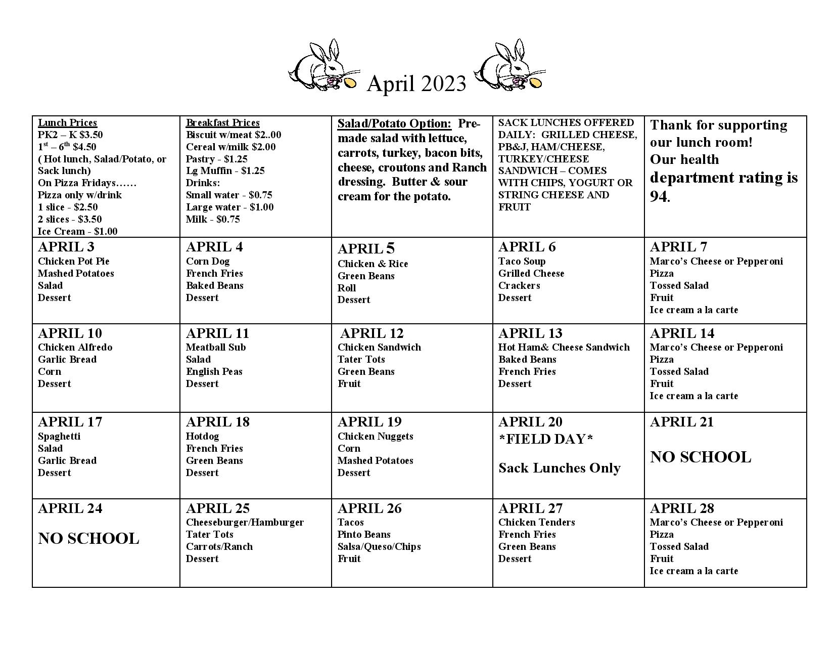 Lunch Menu Riverhill